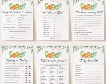 Dino Baby Shower Game Set Templates Bingo, Word Scramble, the Price is ...