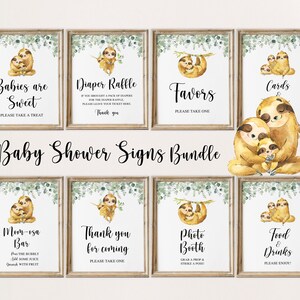 12 Sloth Baby Shower Sign, Baby Shower Sign Bundle, Sloth Baby Shower ...