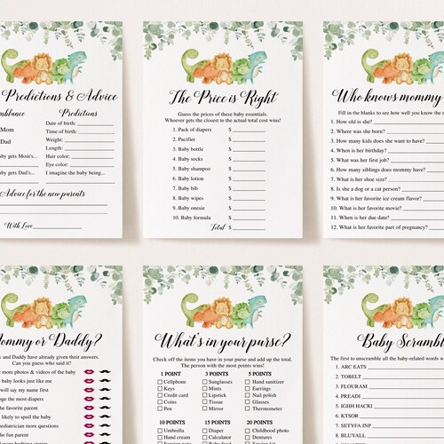 14 Dinosaur Baby Shower Games Dino Baby Shower Games | Etsy