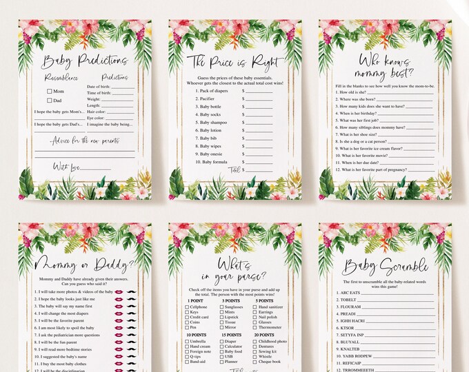 14 Tropical Baby Shower Games Summer Baby Shower Games - Etsy
