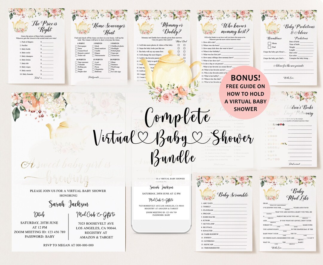 Virtual Baby Shower Full Bundle, Virtual Baby Shower Invitation ...