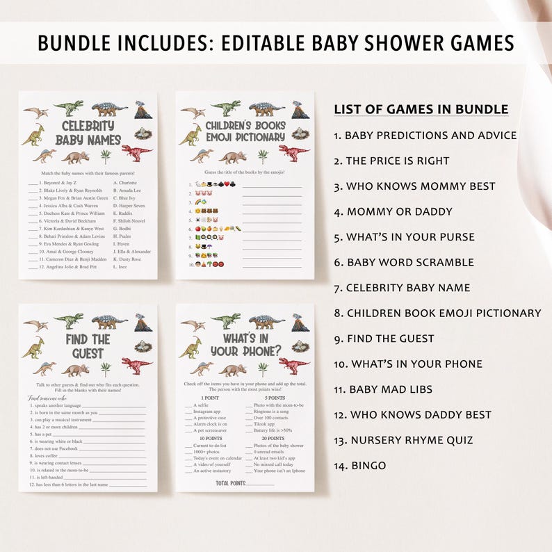 14 Dinosaur Baby Shower Games, Dino Baby Shower Games, Dinosaur Baby ...