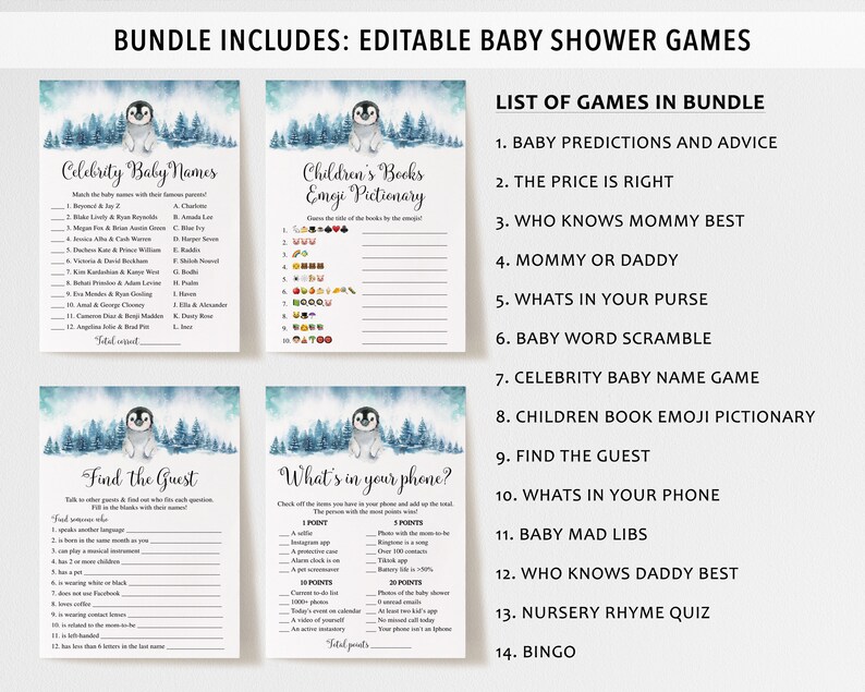 Penguin Baby Shower Bundle, Penguin Baby Shower Invitation, Penguin ...