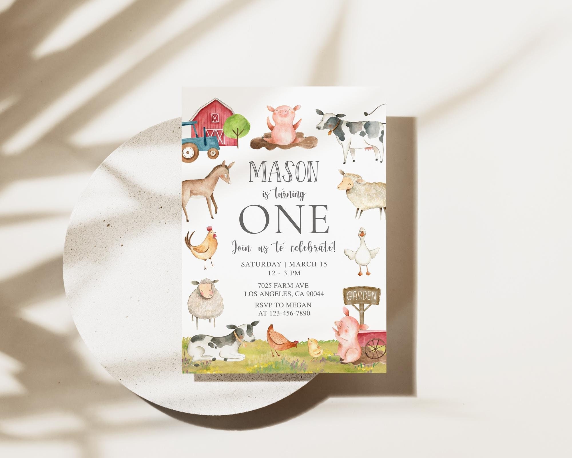 Farm Animals 1st Birthday Party Invite, Farm Animals Party Invite ...