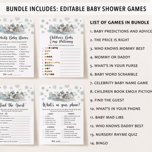 14 Winter Animals Baby Shower Games Penguin Baby Shower Games Snowflake ...
