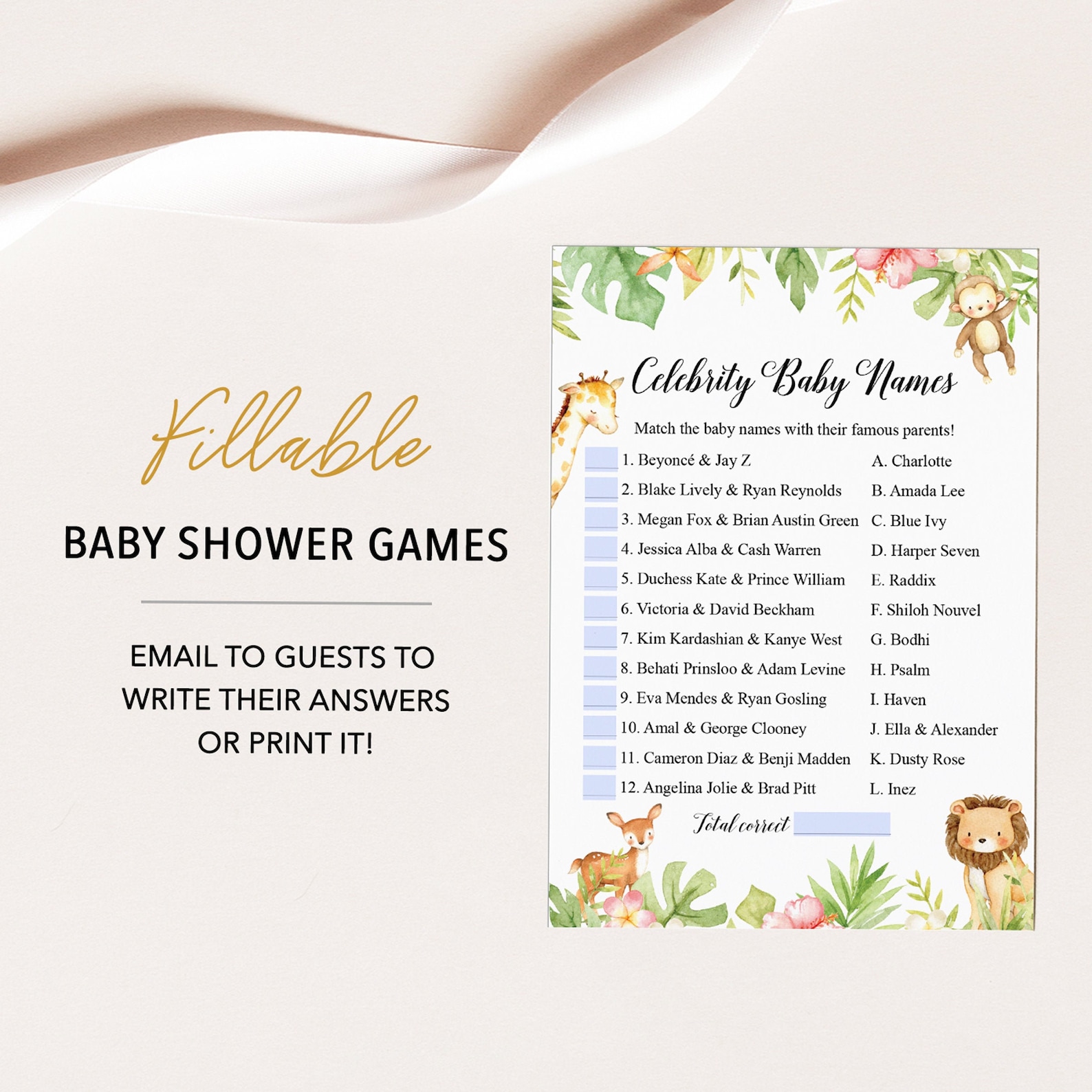 Virtual Baby Shower Games Celebrity Baby Name Game Celebrity | Etsy