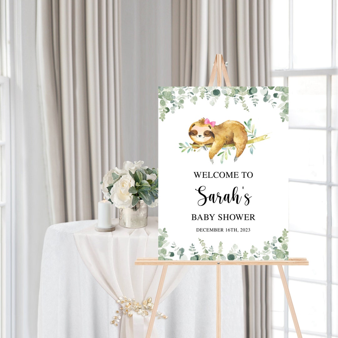 Girl Sloth Baby Shower Welcome Sign, Girl Baby Shower Welcome Sign ...