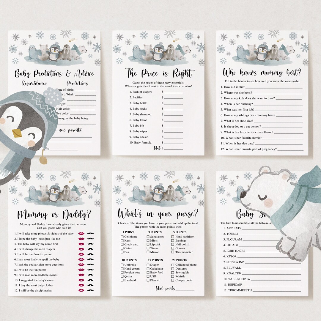 14 Winter Animals Baby Shower Games Penguin Baby Shower Games - Etsy