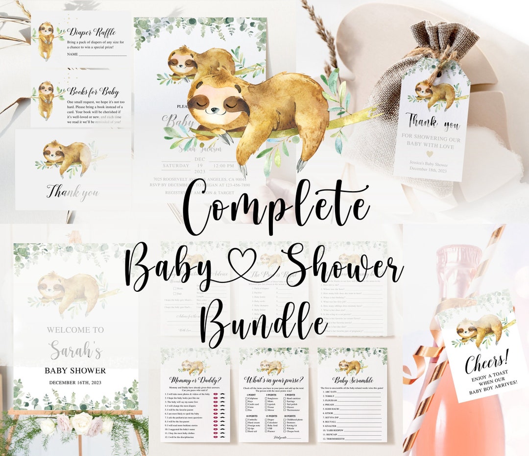 Sloth Baby Shower Bundle, Sloth Baby Shower, Sloth Baby Shower ...