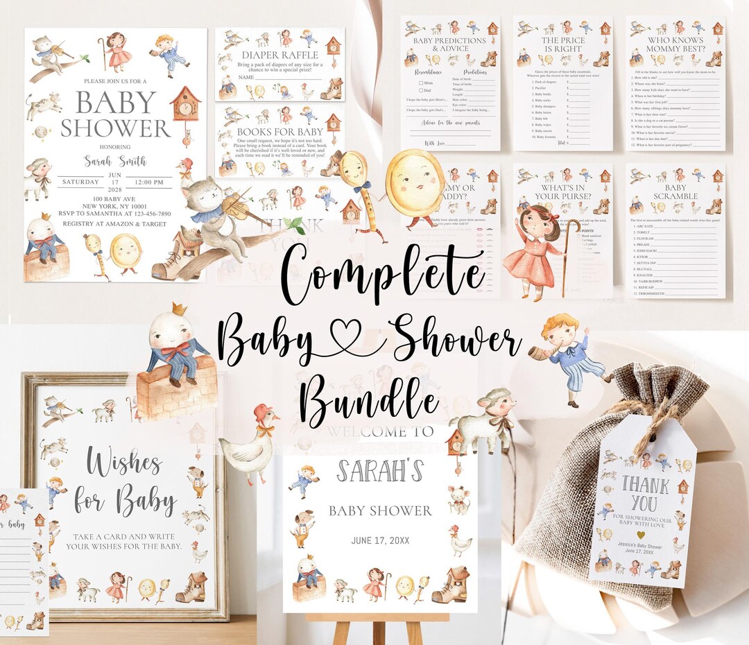 Nursery Rhyme Baby Shower Bundle, Nursery Rhyme Baby Shower, Storybook ...