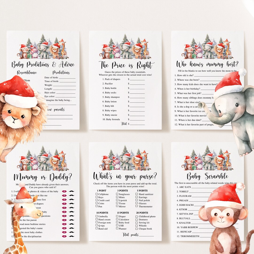 14 Christmas Safari Baby Shower Games Animal Baby Shower Games - Etsy