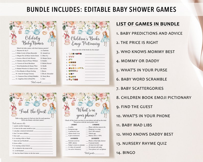 14 Alice in Wonderland Baby Shower Games, Tea Party Baby Shower Games ...