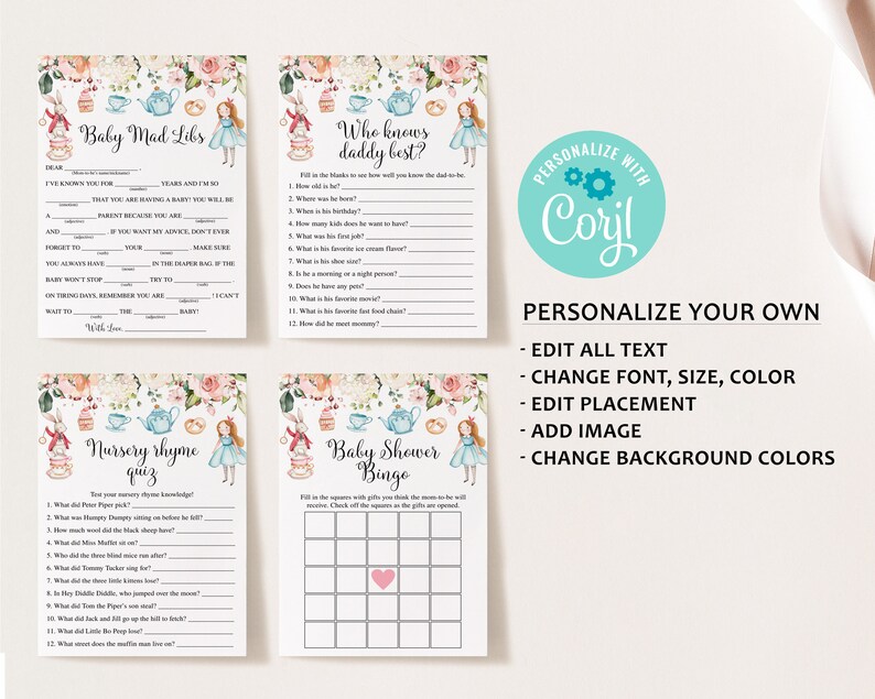 14 Alice in Wonderland Baby Shower Games, Tea Party Baby Shower Games ...