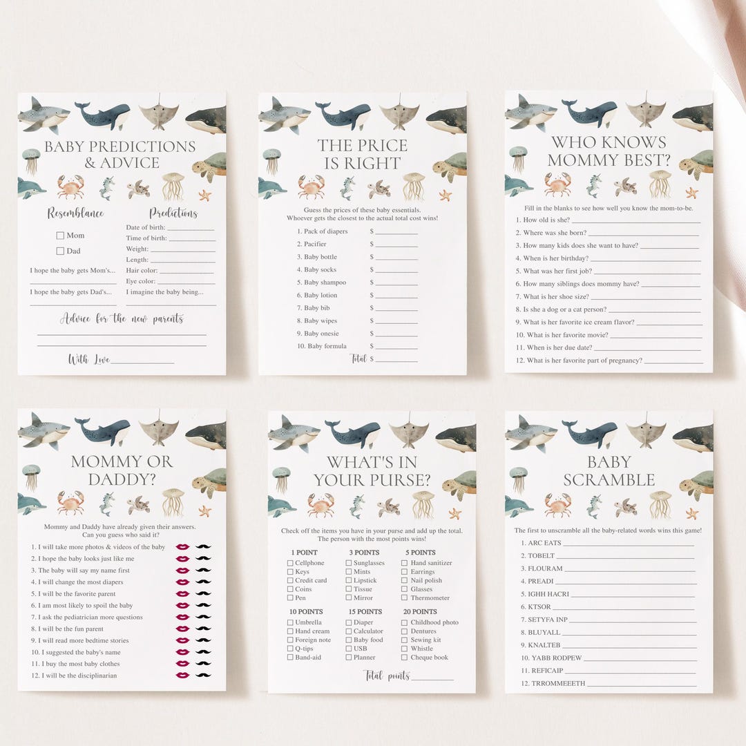 14 Under the Sea Baby Shower Games, Ocean Baby Shower Games Bundle, Boy ...