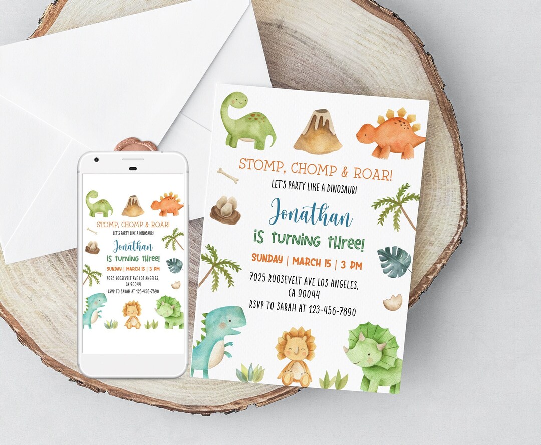 Dinosaur Birthday Party Invite, Dinosaur Birthday Party, Dinosaur ...