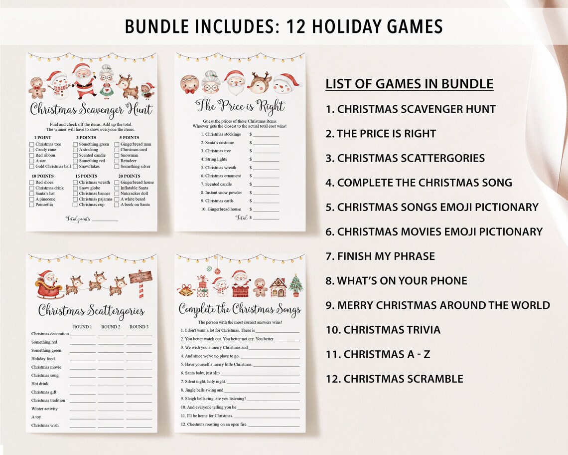 12 Christmas Games Bundle Christmas Games Family Christmas - Etsy