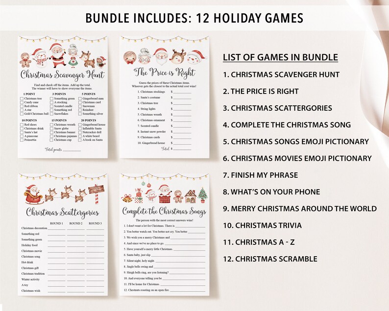 12 Christmas Games Bundle, Christmas Games, Family Christmas Games ...
