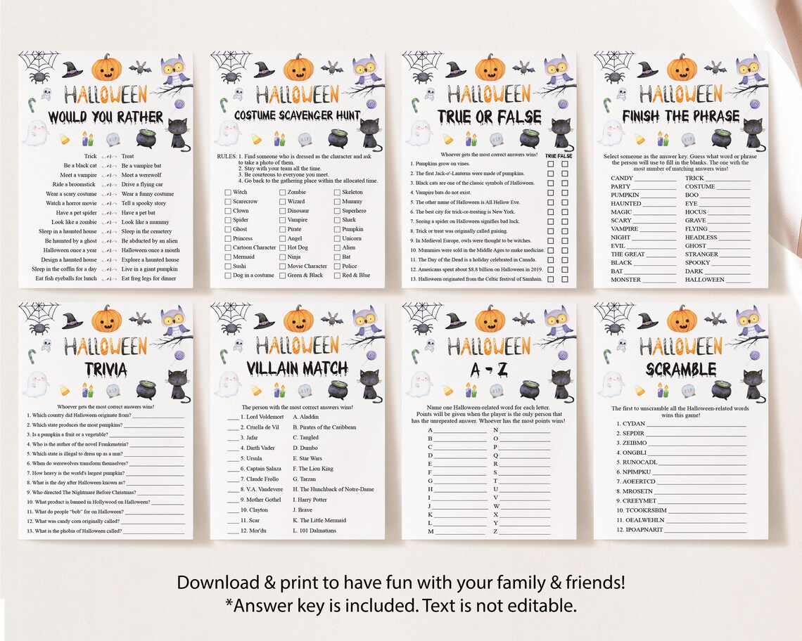 12 Halloween Games Bundle Halloween Party Games Halloween - Etsy