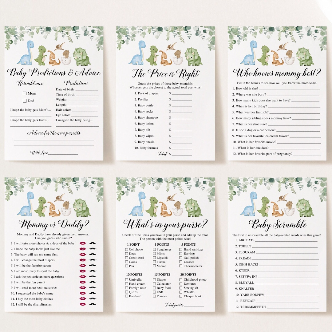 14 Dinosaur Baby Shower Games, Dino Baby Shower Games, Dinosaur Baby ...