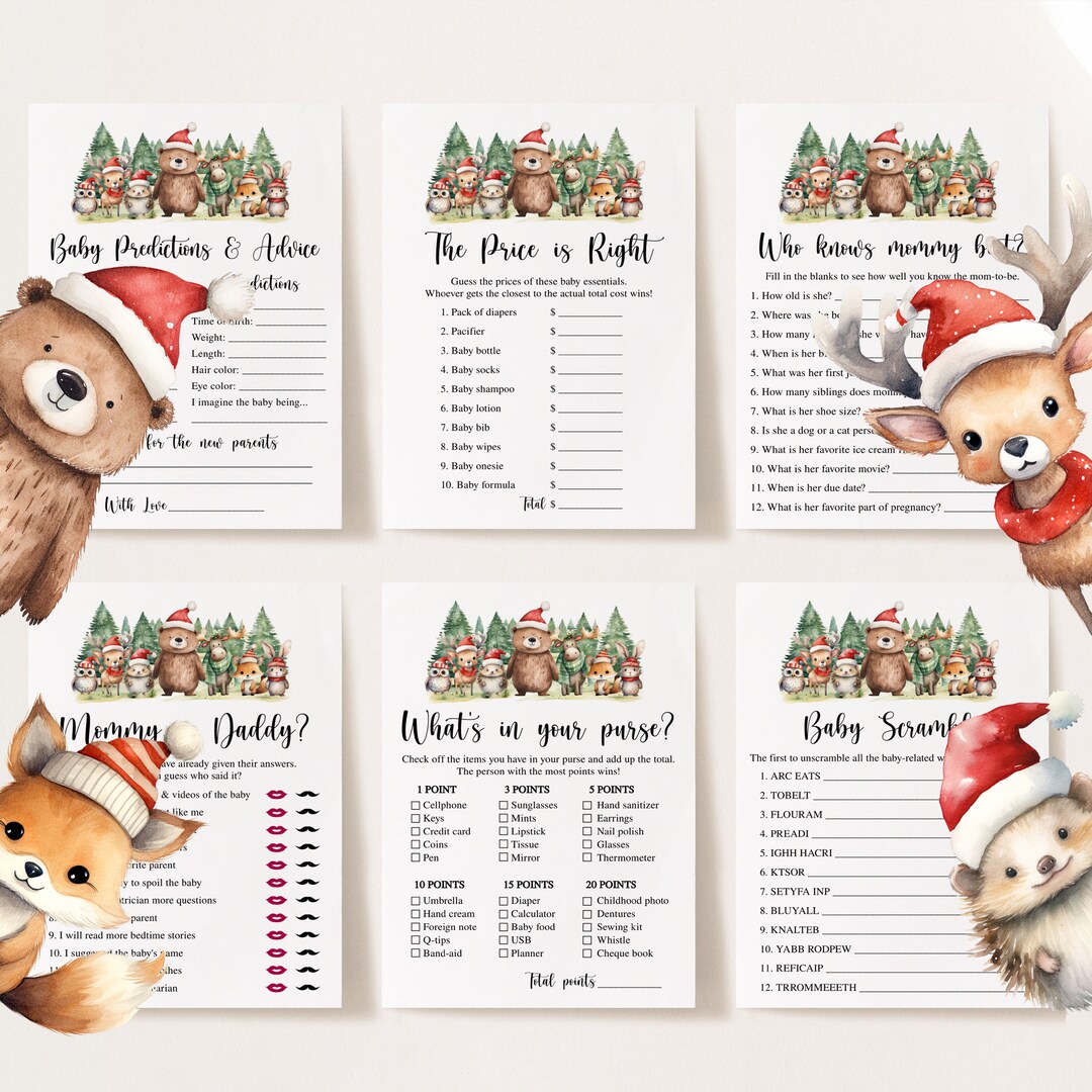14 Christmas Woodland Baby Shower Games Animal Baby Shower Games ...
