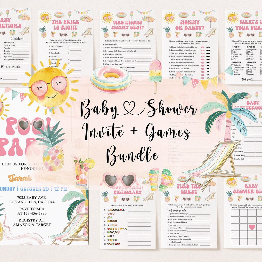 Pool Party Baby Shower Bundle Summer Baby Shower Bundle Beach Party ...