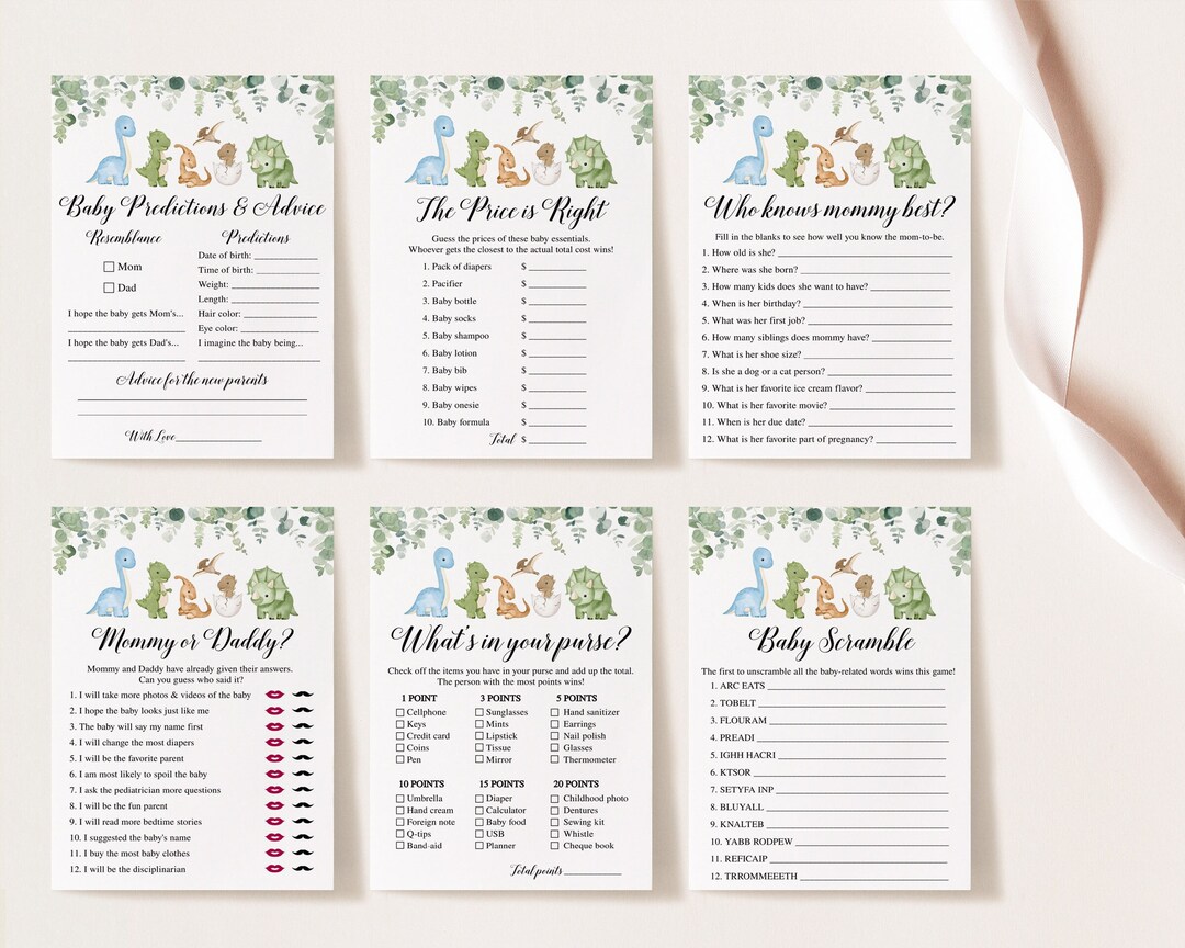 14 Dinosaur Baby Shower Games Dino Baby Shower Games - Etsy