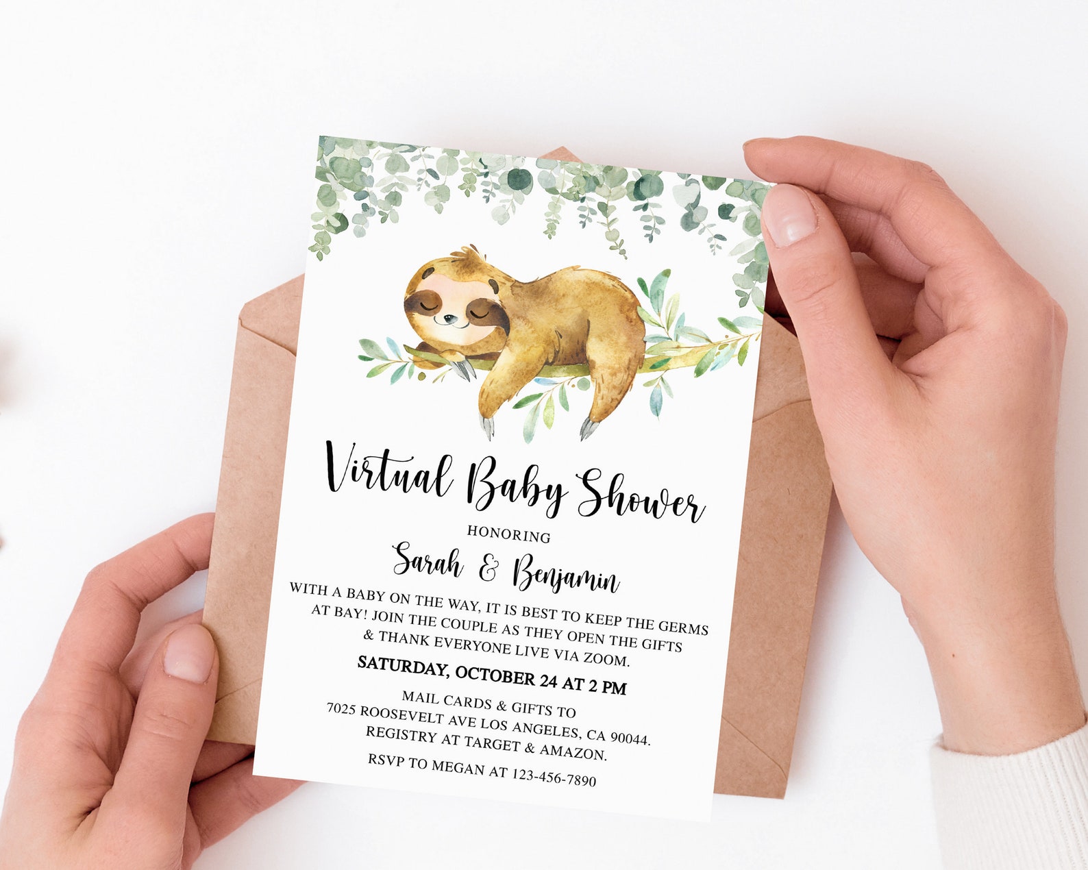 Sloth Baby Shower Invitation Virtual Baby Shower Invitation | Etsy