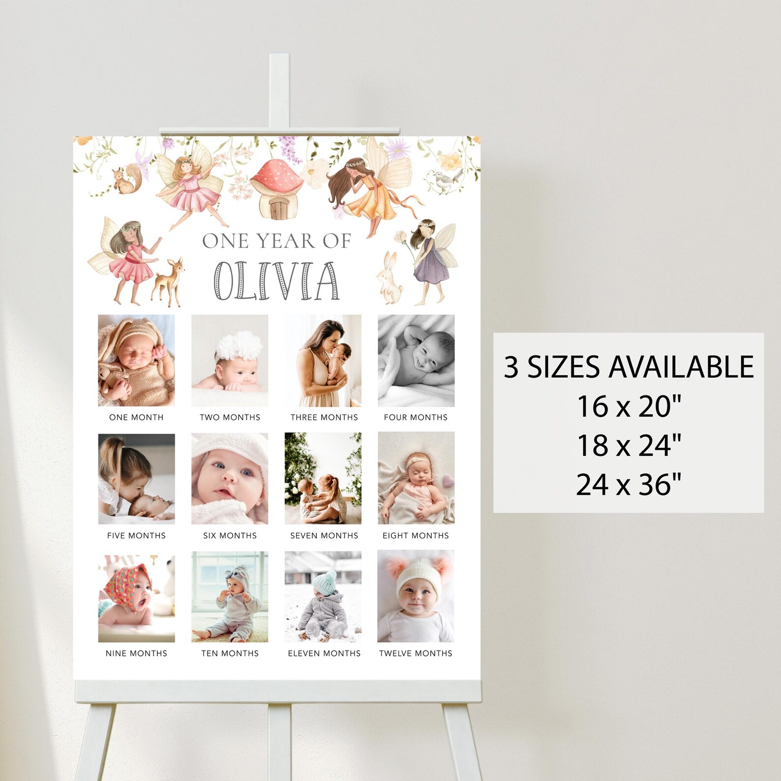 Fairy First Year Poster Template, Baby's First Year Milestone Board ...