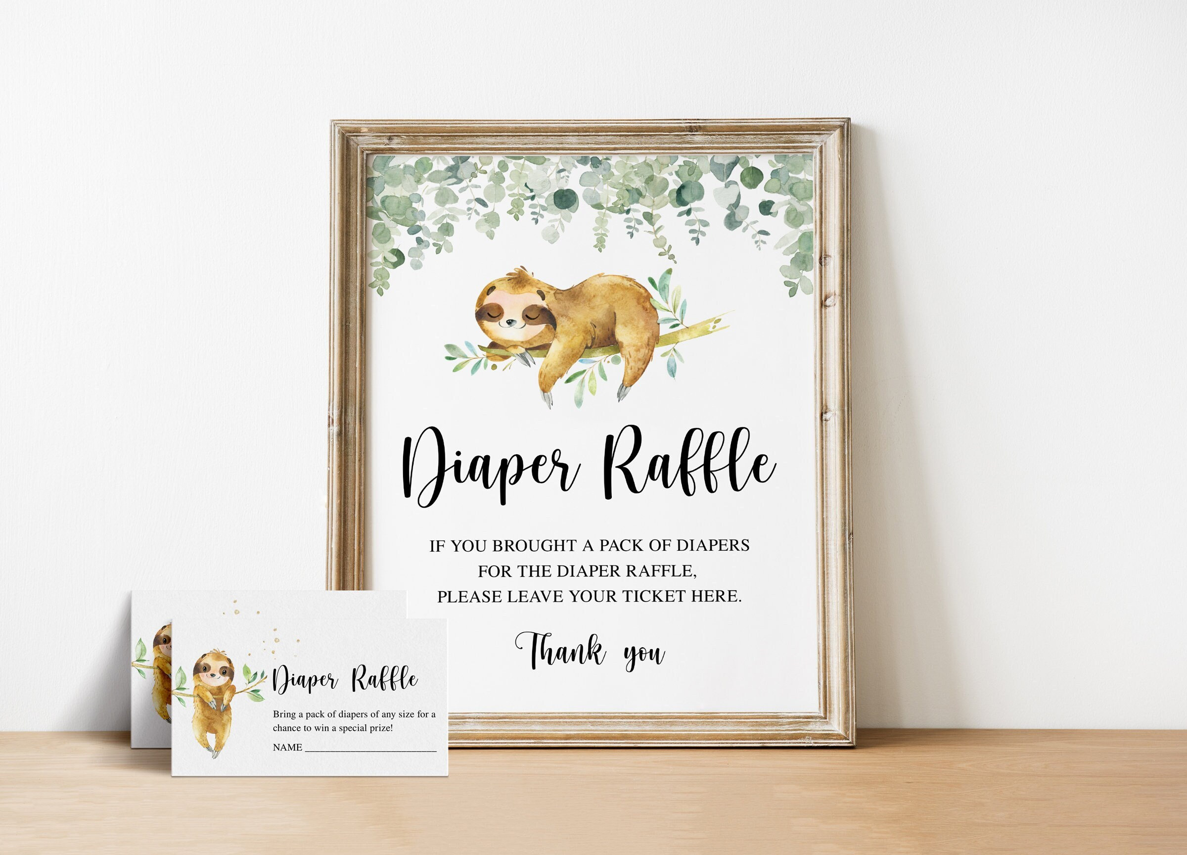 Sloth Baby Shower Diaper Raffle, Baby Shower Diaper Raffle Sign, Baby ...