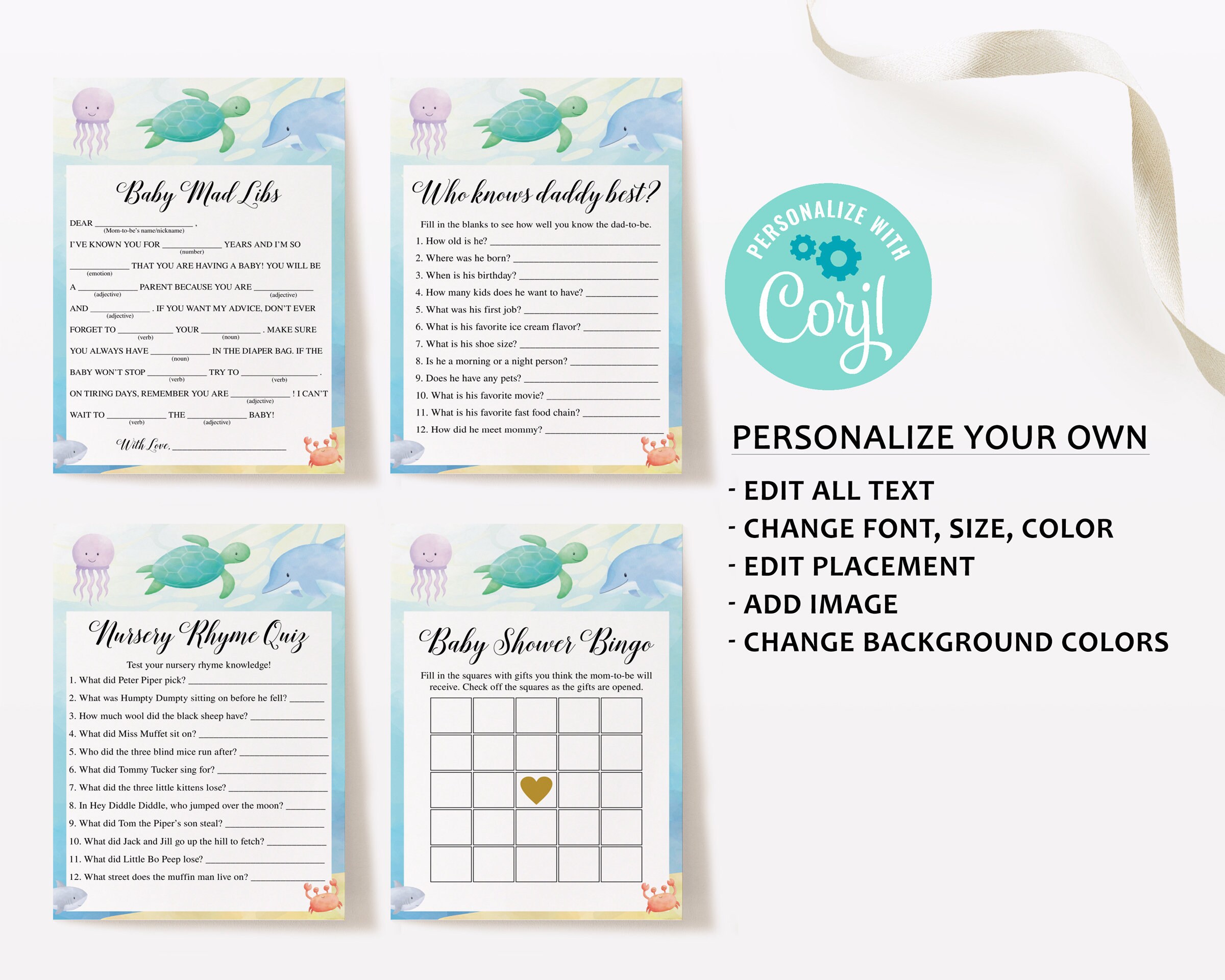 14 Under the Sea Baby Shower Games Ocean Baby Shower Games | Etsy