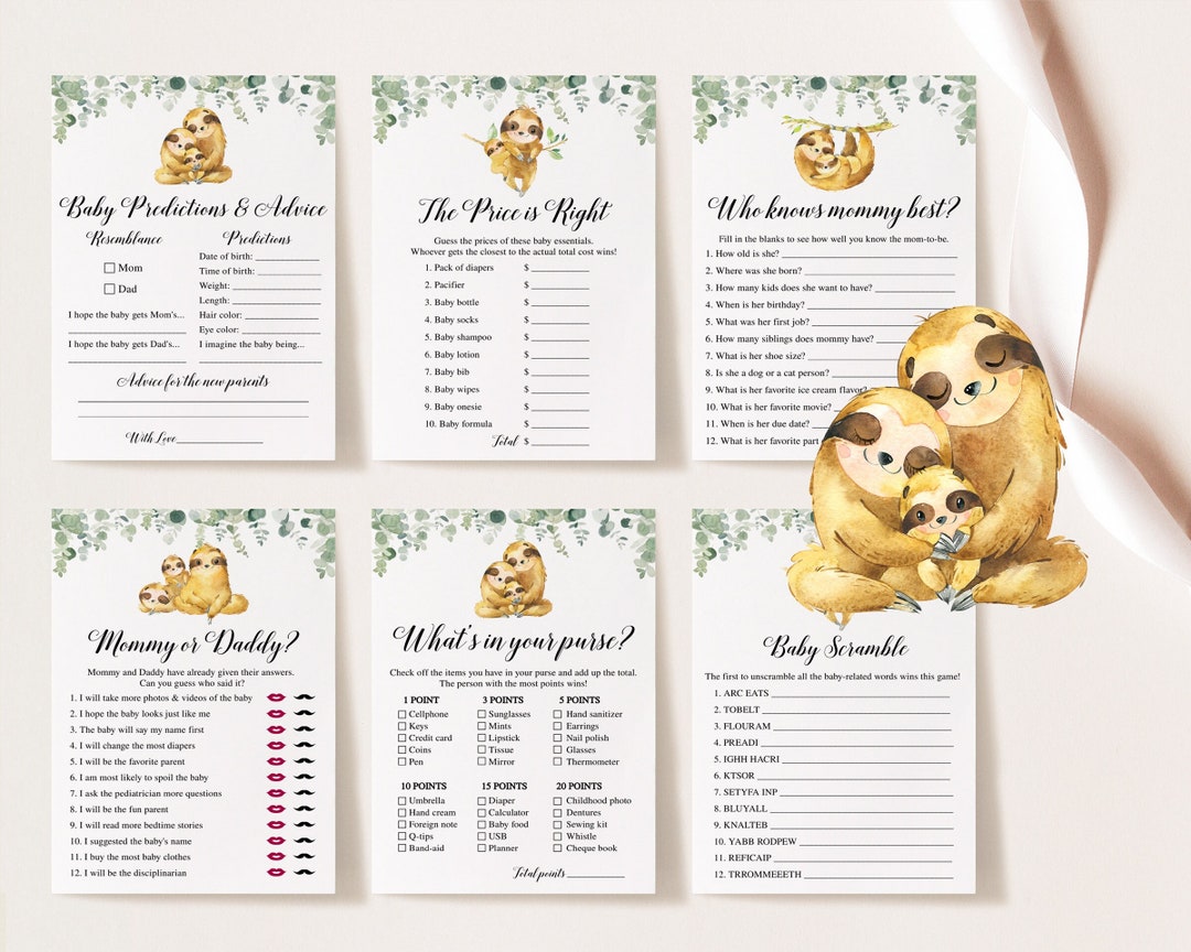 14 Sloth Baby Shower Games Sloth Baby Shower Woodland Baby - Etsy