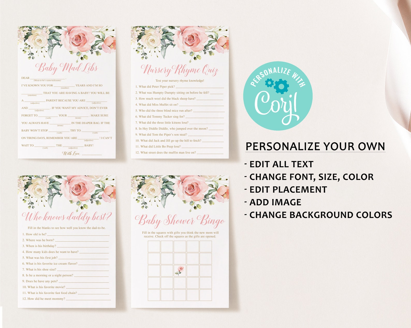 14 Floral Baby Shower Games, Floral Baby Shower Games Bundle, Baby ...