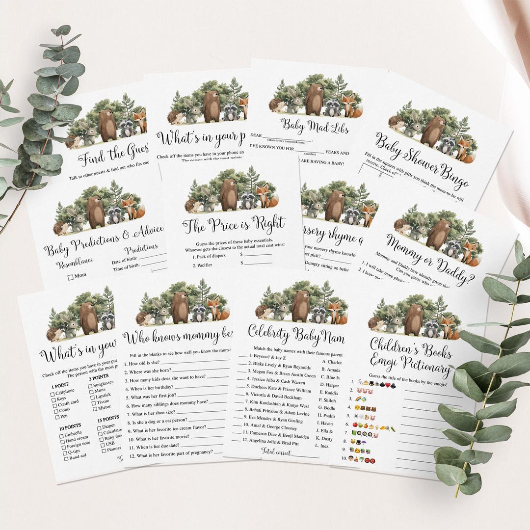 14 Woodland Baby Shower Games Woodland Animals Baby Shower Games Forest ...