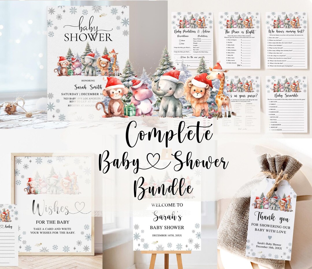 Winter Safari Animals Baby Shower Bundle Jungle Baby Shower Snow Winter ...