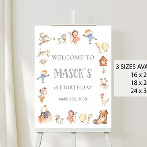 Nursery Rhyme Birthday Welcome Sign, Birthday Welcome Sign, 1st ...