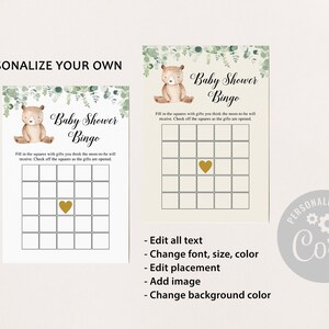 Editable Baby Shower Bingo Game, Bear Bingo Cards, Baby Shower Bingo ...
