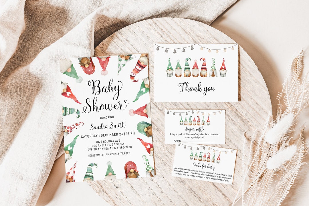 Gnomes Baby Shower Invitation Christmas Baby Shower Invite Winter Baby ...