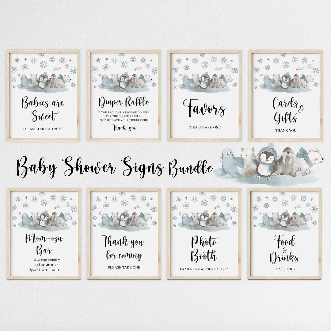 12 Winter Animals Baby Shower Signs Baby Shower Sign Bundle Snow Baby ...