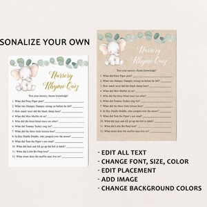 Editable Nursery Rhyme Baby Shower Game, Baby Shower Nursery Rhyme Game ...