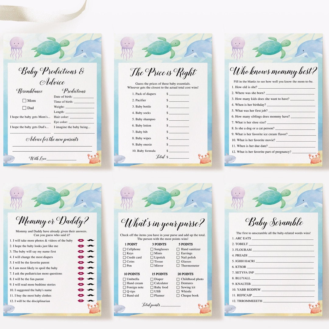 14 Under the Sea Baby Shower Games, Ocean Baby Shower Games Bundle, Boy ...