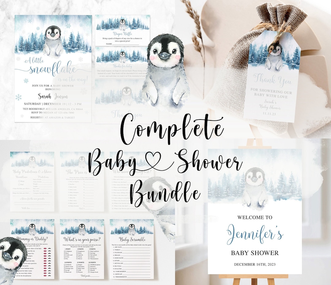 Penguin Baby Shower Bundle, Penguin Baby Shower, Penguin Baby Shower ...