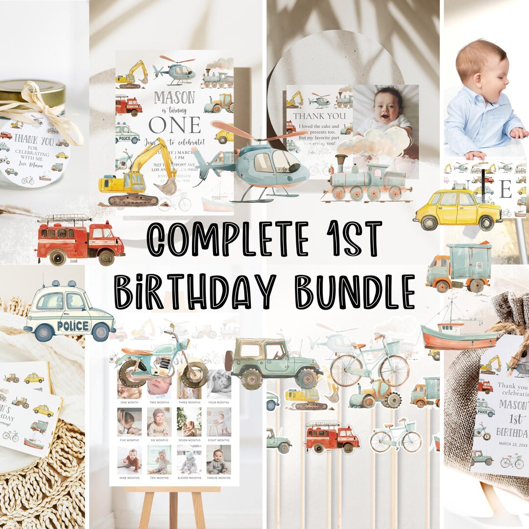 Transport Vehicle 1st Birthday Bundle Boy First Birthday Car Birthday ...