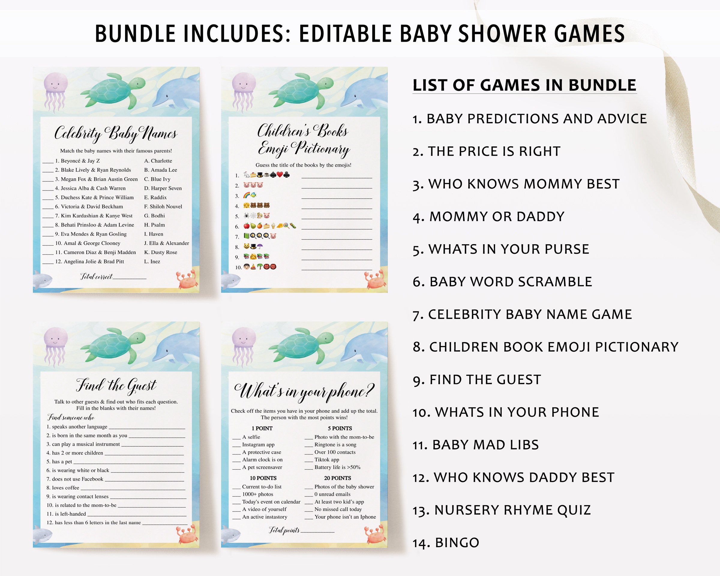 14 Under the Sea Baby Shower Games, Ocean Baby Shower Games Bundle, Boy ...