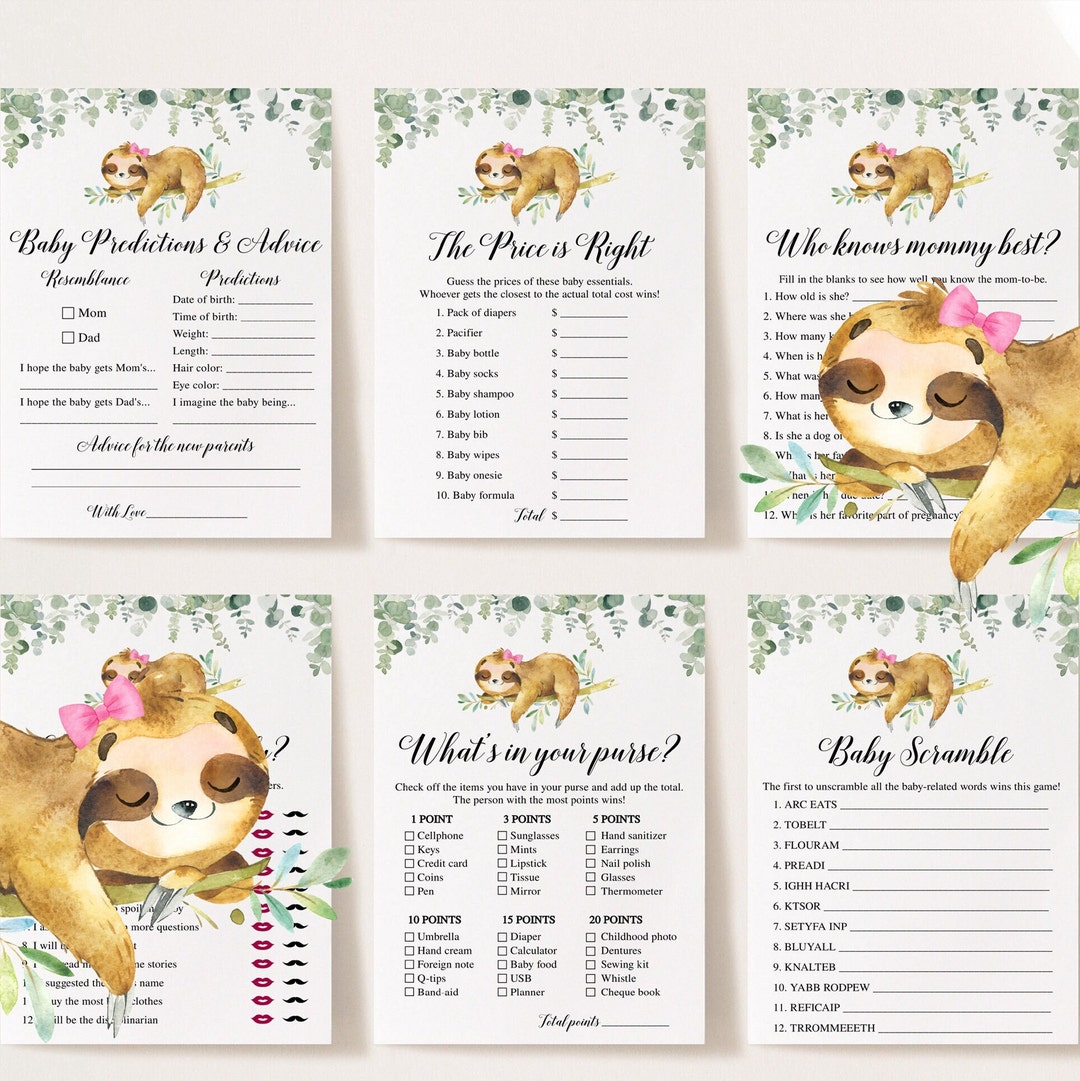 14 Girl Sloth Baby Shower Games, Girl Sloth Baby Shower, Sloth Baby ...