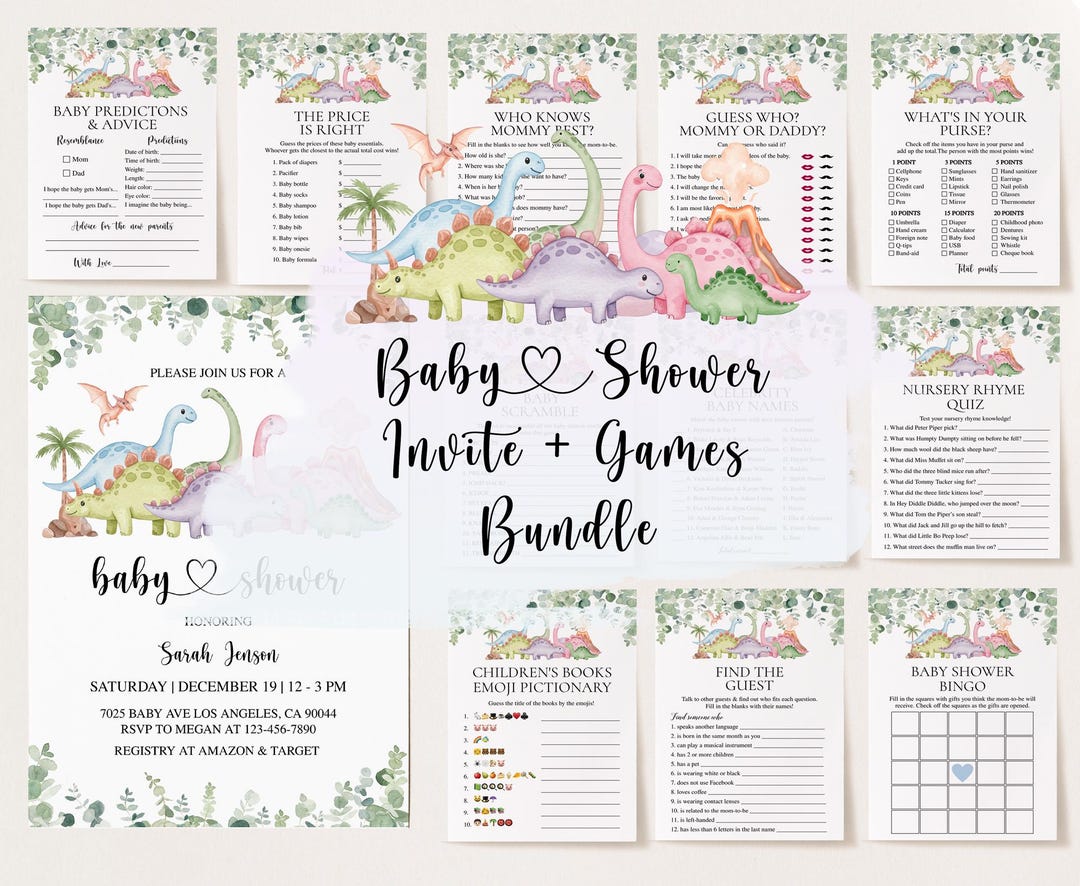 Dinosaur Baby Shower Bundle, Dinosaur Baby Shower Invitation, Dino Baby ...