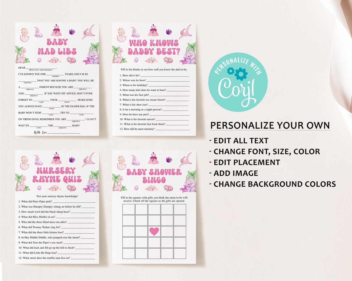 14 Girl Dinosaur Baby Shower Games Girl Dino Baby Shower Games Pink ...