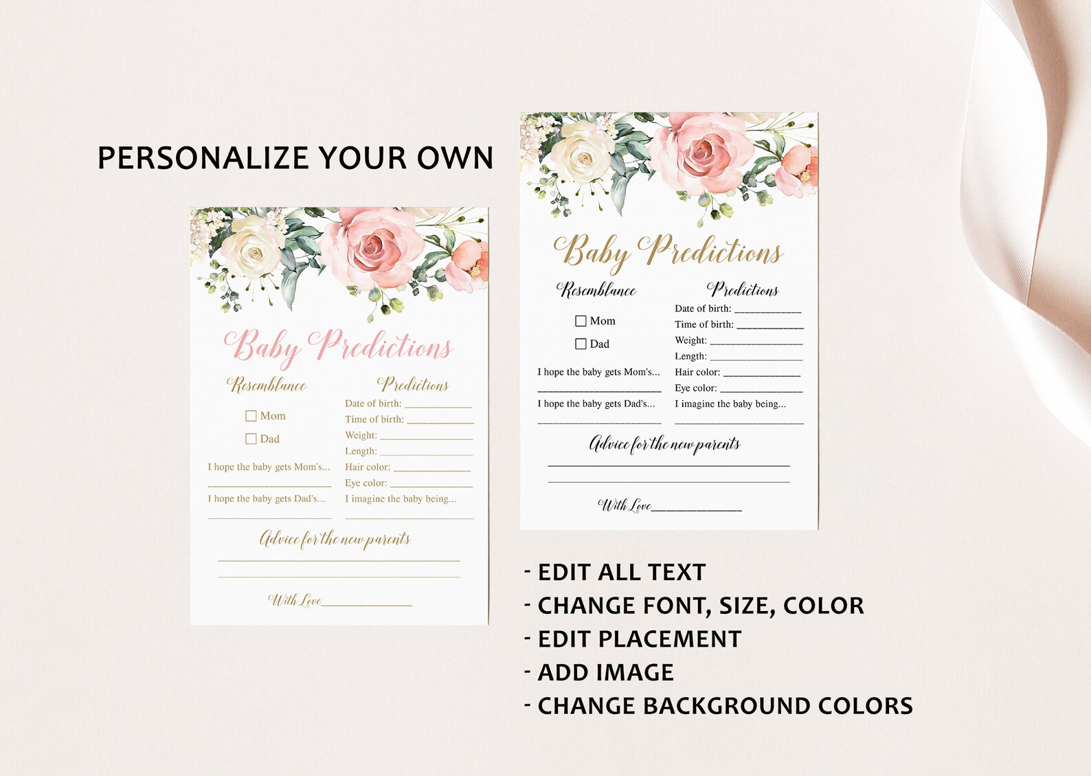 Editable Baby Predictions and Advice Card Baby Predictions - Etsy