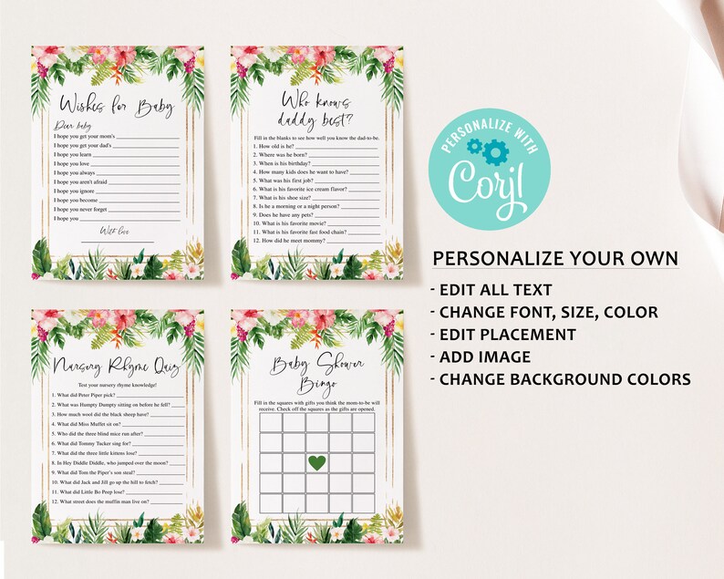 14 Tropical Baby Shower Games Summer Baby Shower Games - Etsy