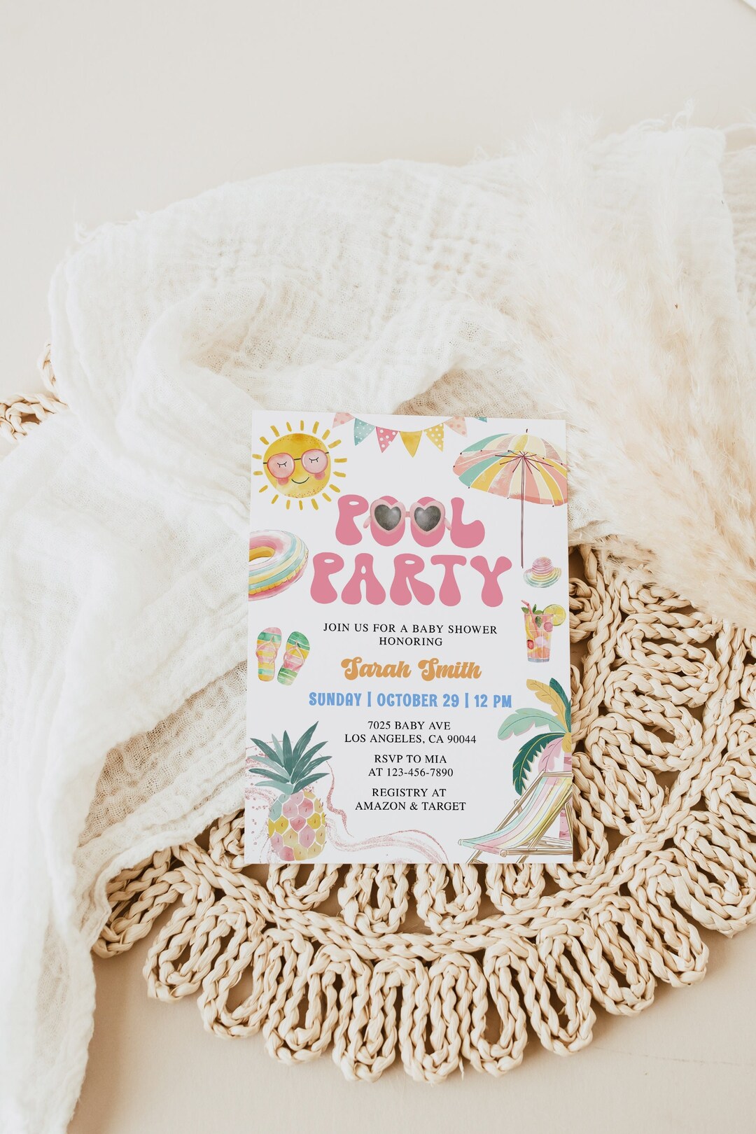 Pool Party Baby Shower Invitation Summer Baby Shower Invite Beach Party ...