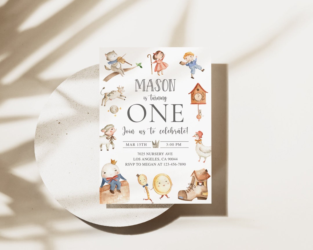 1st Birthday Party Invite, Nursery Rhyme Party Invite, Nursery Rhyme ...